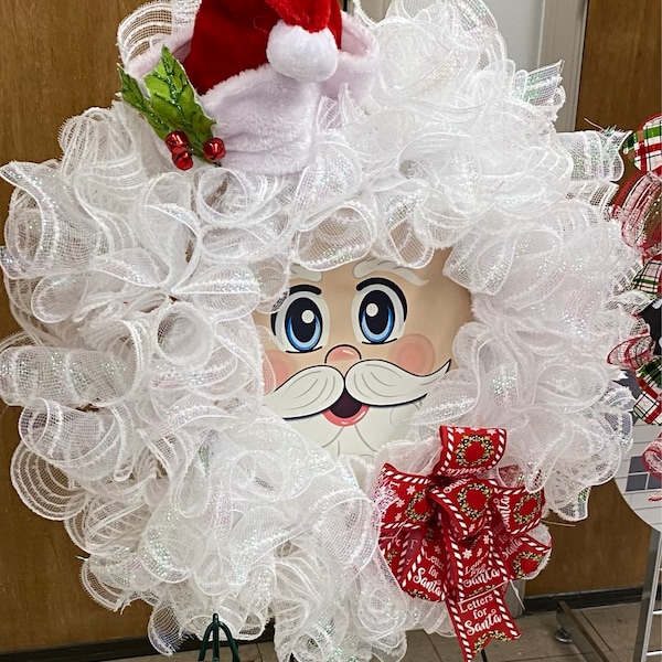 Wreath Sign, Santa Face Wreath Sign, Santa Claus Wreath Sign, Christmas ...