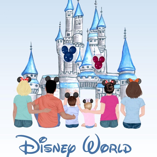 Custom Disney Inspired Portrait, Personalized Print for Family, Friends ...