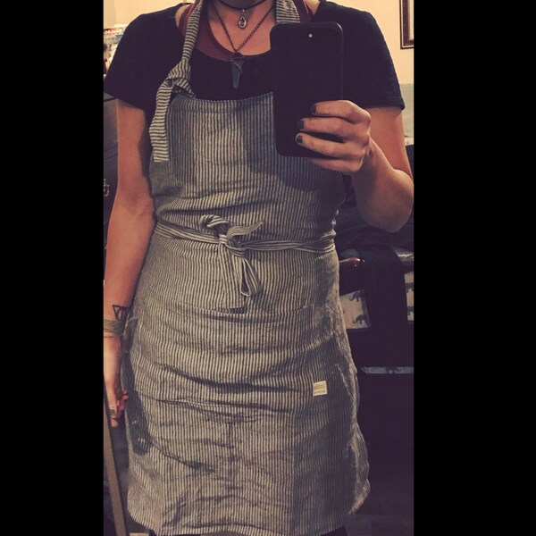 Striped Linen Apron, Linen Kitchen Dress, Rustic Linen Apron With ...