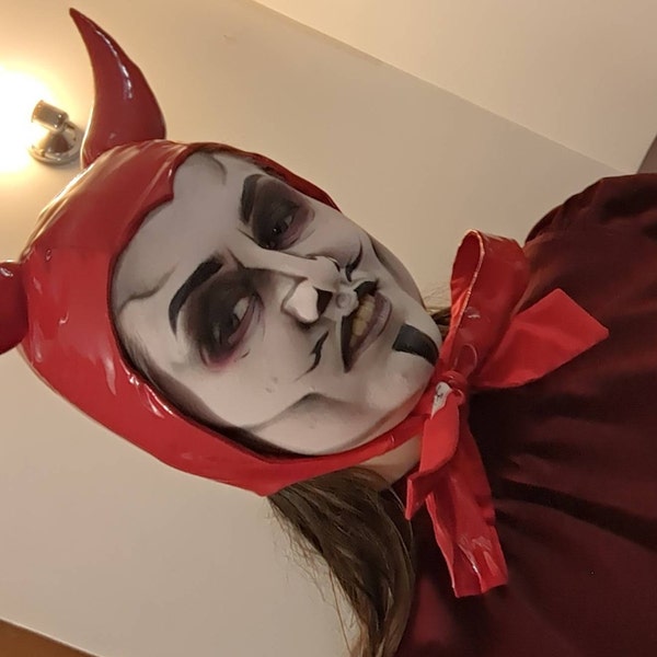 Red Devil Horn Hat, Devil Vintage Bonnet, Devil Hood, Hat With Horns ...