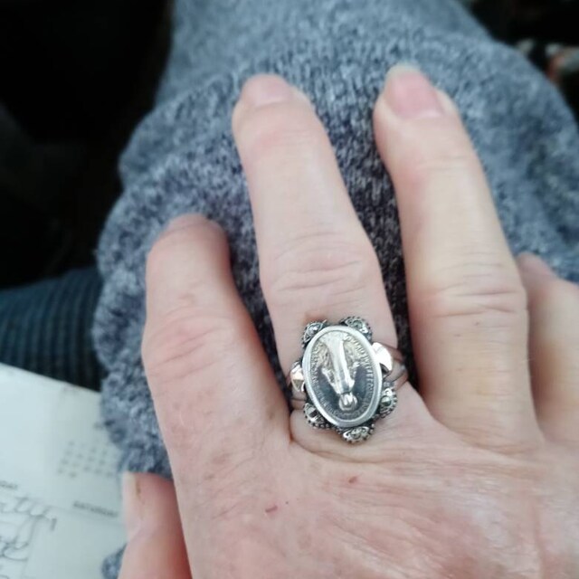 Virgin Mary Ring, 925 Silver, 9k Gold, Religious Ring Virgin Mary Ring, 925 Silver, 9k Gold, Religious Ring