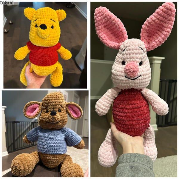 5-in-1 Winnie the Pooh, Piglet, Donkey, Little Roo, Tiger Crochet ...