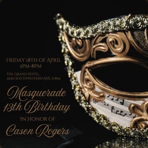 Editable Masquerade Ball Invitation: Black Tie Gala Template (digital ...