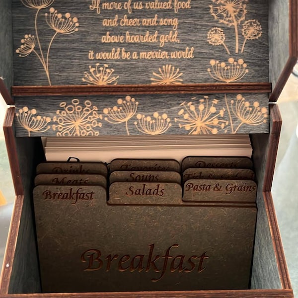 Personalized Wood Recipe Box With Dandelions, Dividers & 4x6 Recipe ...
