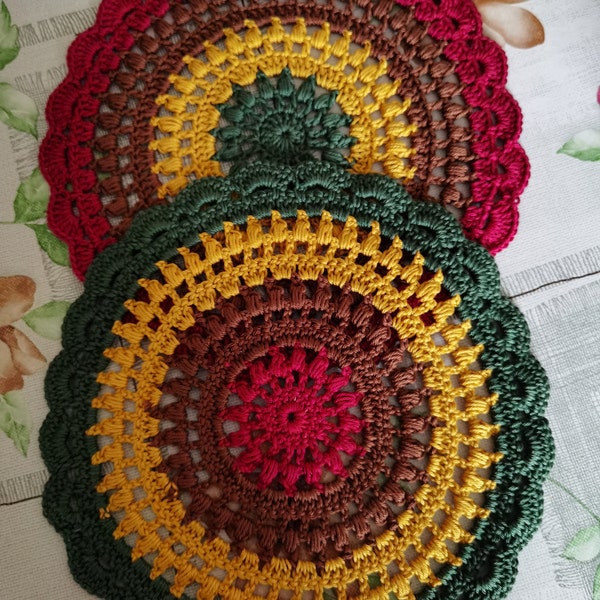 Round Crochet Table Mat, Crochet Round Placemat, Set of 4 Mats - Etsy