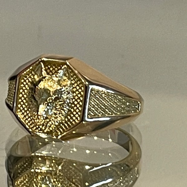 Solid Gold Wolf Ring | Gold Signet Ring for Men | Gold Wolf Ring Men ...