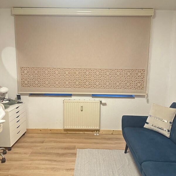 Patterned Laser Cut Double Mechanism Tulle and Roller Blinds Curtain ...