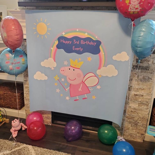 PIG Character Inspired Backdrop - Personalized Birthday Party Backdrop ...