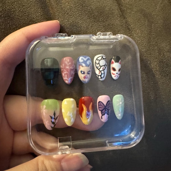 Demon Press on Nails, Kimetsu No Yaiba Anime Nails, Tanjiro Zenitsu ...