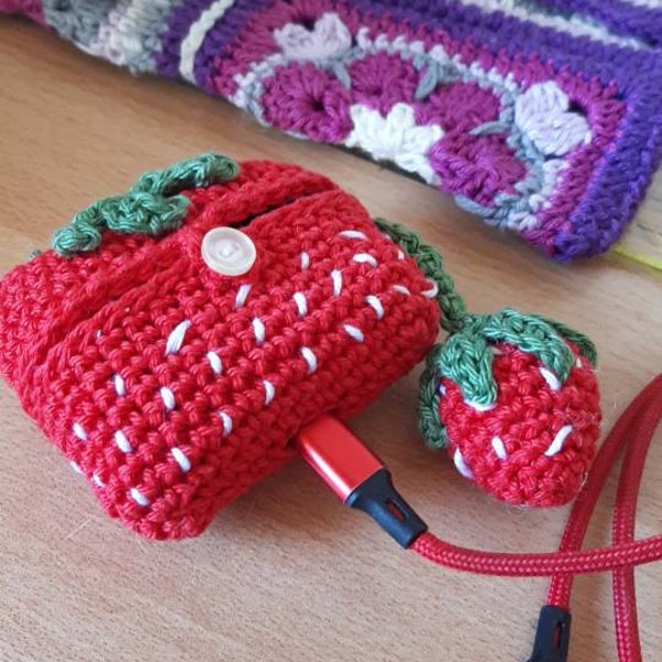 AirPod Pro Case Crochet Pattern Strawberry With Strawberry Keychain ...