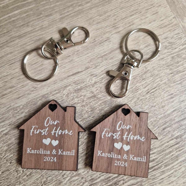 Personalised First Home Keyrings, New Home Keyrings, House Keyrings Set ...