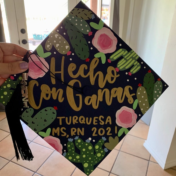 Painted Graduation Cap- Custom Graduation Cap Topper- Cactus Graduation ...