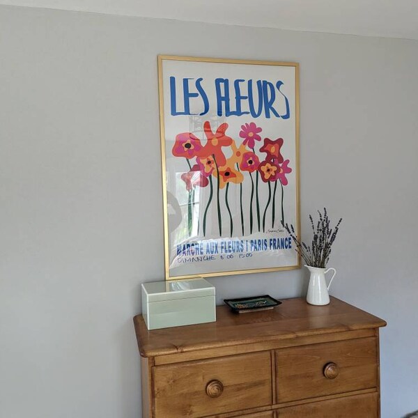 Flower Market Poster - Retro Floral Print - Abstract Botanical Flowers ...