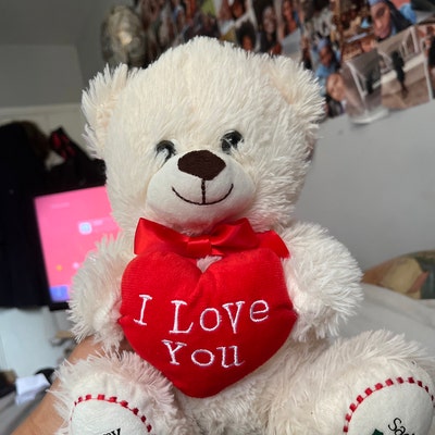 Personalised White Teddy Bear New Baby Gift Customised Plush - Etsy UK