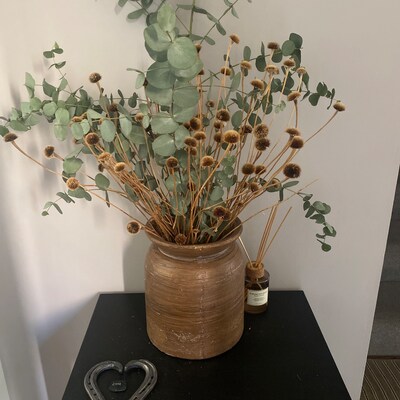 Rustic Clay Vase With Stripe Detail Natural Earthy Brown Painted Wood ...