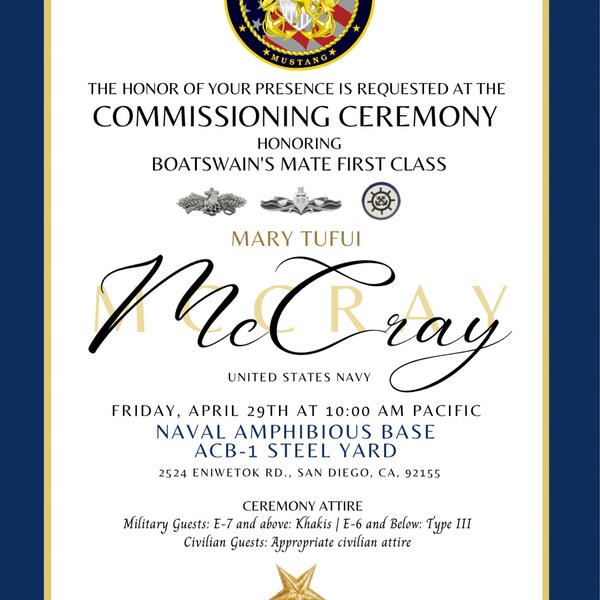 Covers From Chief commissioning Ceremony Invite Military Invitation ...