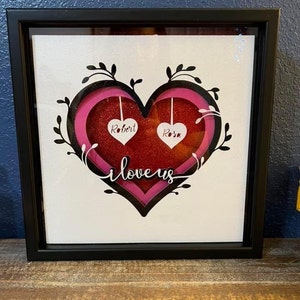 3D Heart Shadow Box With Custom Names, Valentines Day Shadow Box ...