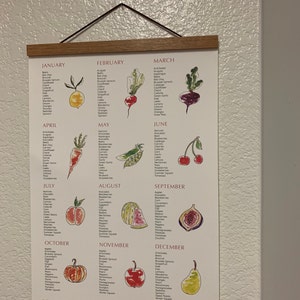Seasonal Fruits and Veggies Calendar,kitchen Wall Decor,healthy ...