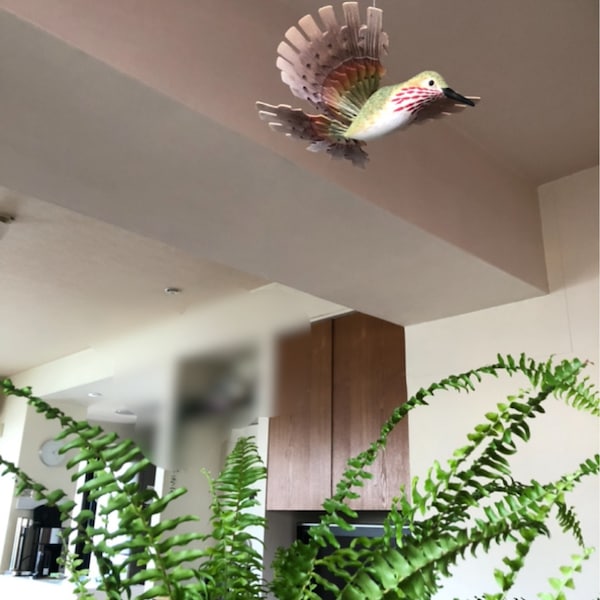 Bluethroat Bird Wood Carving, Flying Bird Mobile, Carved Songbird, Folk ...