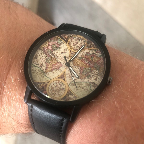 Antique World Map Watch Cartography Travel Gift Ladies Watch Men's ...