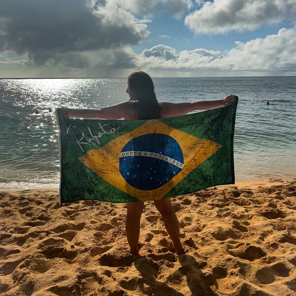 Personalized Brazil Beach Towel, Brazil Flag Beach Towel, Customized ...
