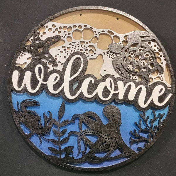 Sea Life Beach Door Hanger SVG | Beach Welcome Sign | Coastal Door ...