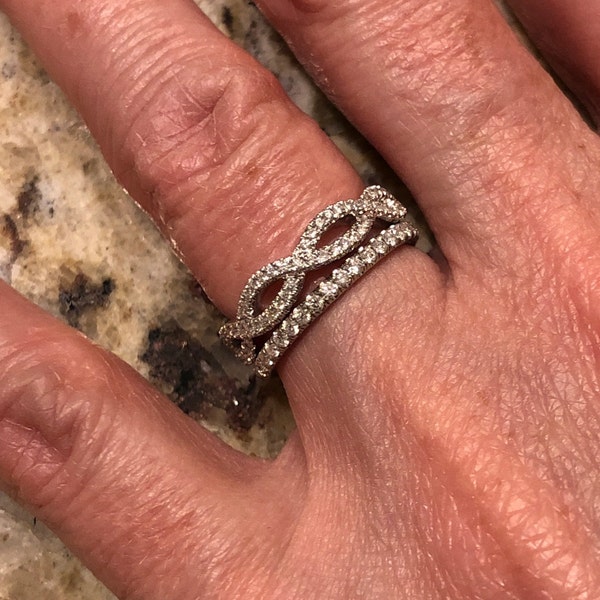 Infinity Diamond Ring, Twist Diamond Band, Micro Pave Infinity Twist ...