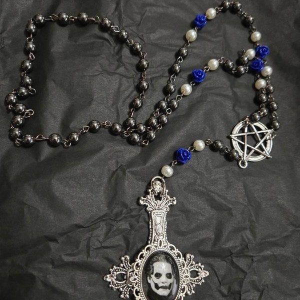 Portrait Pendant Inverted Cross Hematite and Rose Beads Rosary - Etsy