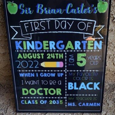 Editable Blue First Day of School Chalkboard Sign, Reusable First Day ...