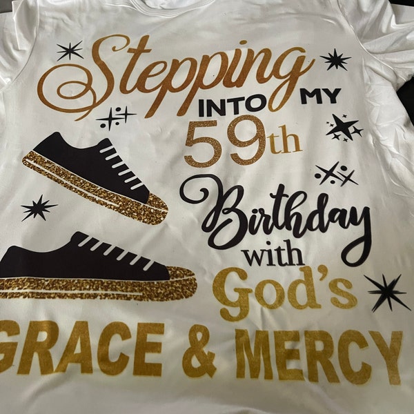 Stepping Into My 60th With God's Grace and Mercy SVG, 60th Birthday Svg, Gods Grace and Mercy ...