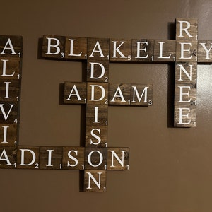 Personalized Wooden Scrabble Family Name Tiles Wall Decor connected or ...