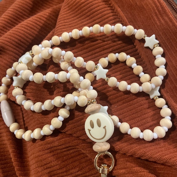 Happy + Stars Teacher Lanyard, Teacher Gift, Badge Necklace, Fun ...