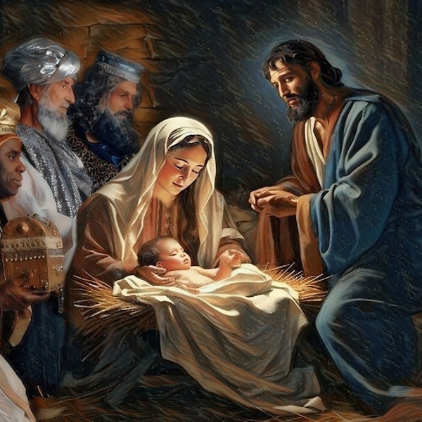 The Holy Family - Nativity - Christmas Custom Digital Oil Painting ...