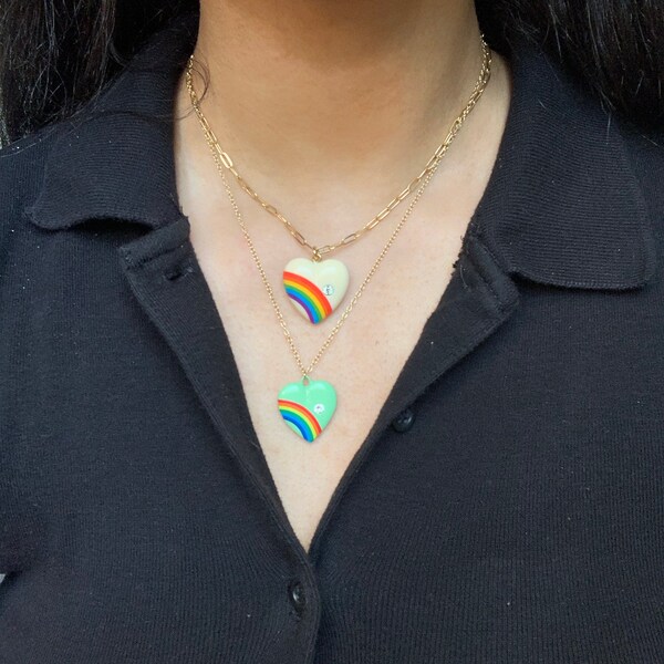 Vintage Style Rainbow Heart Charms, Enamel With Swarovski Crystal ...