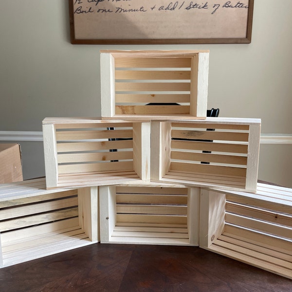 6 - "a" Unfinished Wooden Crates, Small Wood Crate, 8" L, 5 1/4" W. 3 3 ...