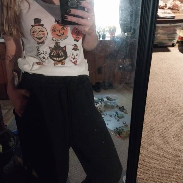 Retro Halloween Crop Tank, Pumpkin Cat Ghost, Old Style Horror Top ...