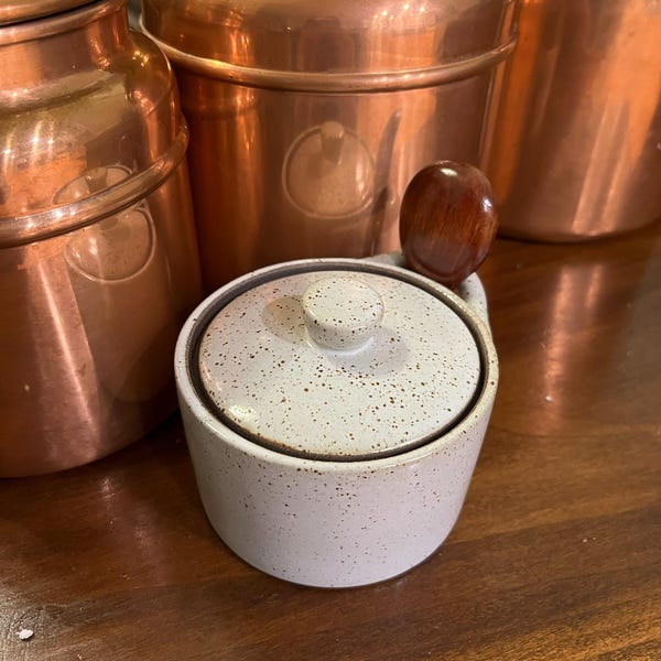Speckled Salt Cellar With Lid and Wooden Spoon, Rustic Farmhouse ...