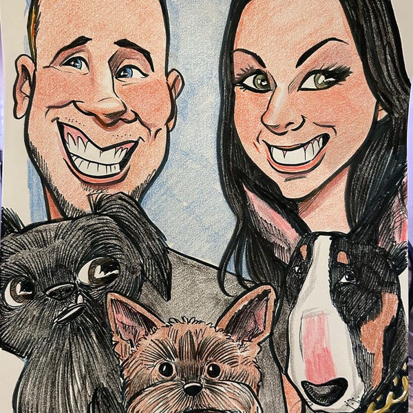 5 Faces Color Caricature Portrait - Etsy