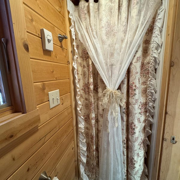 Ruffle Floral Printed Cotton Curtain, One Panel Ruffle Flower Coquette ...