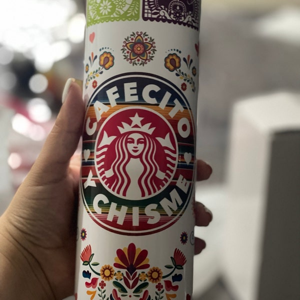 Cafecito Y Chisme 20oz Skinny Tumbler Colorful Mexican Theme Banner ...