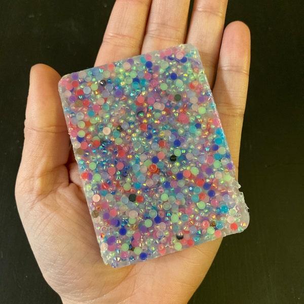 Rainbow Picking Pad Fidget Pick Palette Toy Neon Crystal Pebble Glitter ...