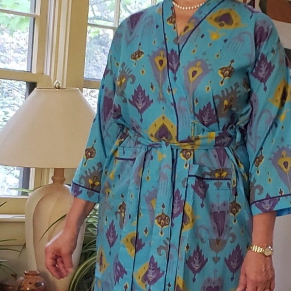 Block Print Robes Cotton Kimono Robe Kimono Robes Dressing Gown Women's ...