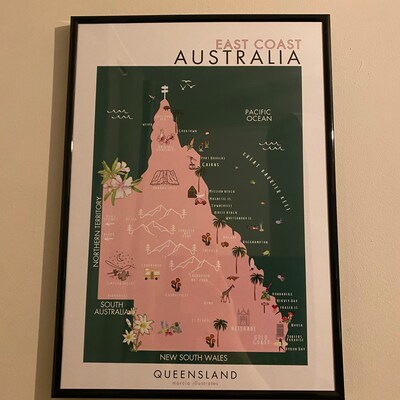 California Map, Pink California Poster, Illustrated Landmark Map, Pink ...