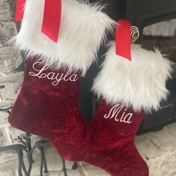 Red Christmas Stocking, Personalized Xmas Stocking, Red Velvet ...