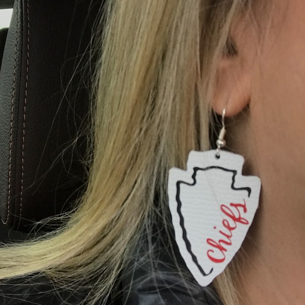 KC Chiefs Earrings, Leather KC Football Earrings, Kansas City Football ...