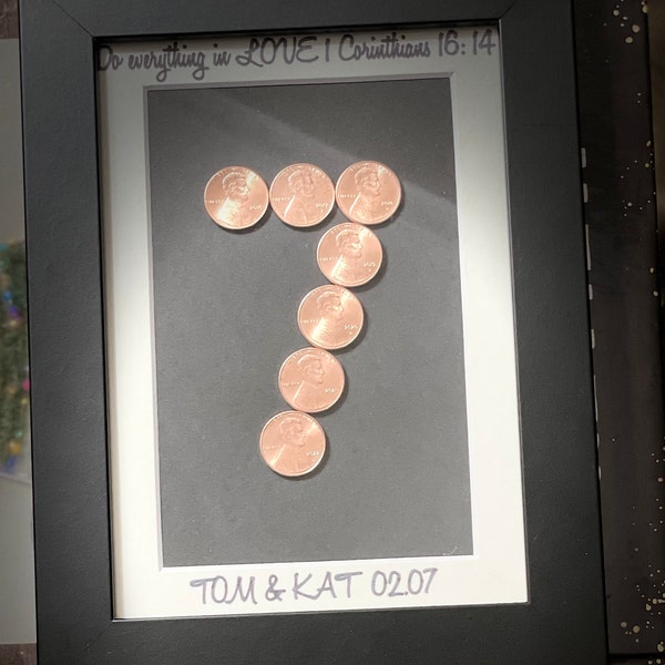 Copper Coin 7 Year Anniversary Gift - Framed 7 Configuration - Etsy