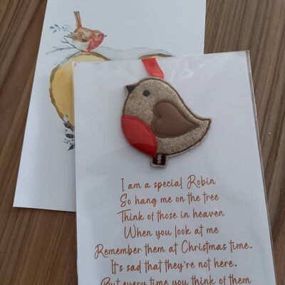 Remembrance Christmas Robin & Card, Felt Robin Tree Decoration ...