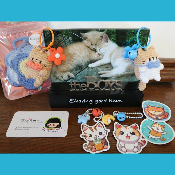 Personalized Cute Crochet Cat With Flower and Bell Keychain - Etsy