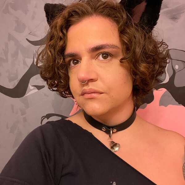 Fluffy Black Wolf Ears Leather/ Realistic Cosplay Kitten Pet Play Furry ...