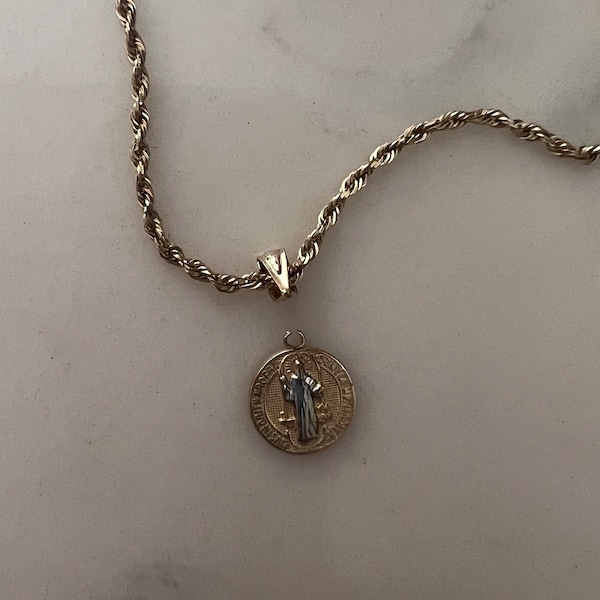 10k Solid Gold Saint Benedict Medallion Pendant - Double Sided San ...